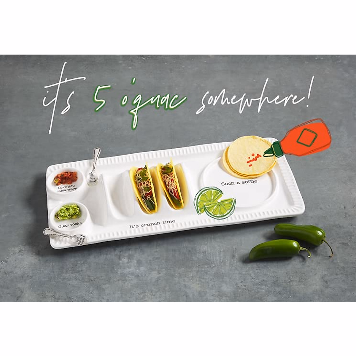 Mud Pie Circa Taco Party Plate Set, White, 9" x 20"