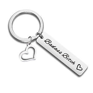 QIIER Badass Bitch Keychain Cancer Awareness Keychain Survivor Jewelry Graduation Gift Best Friend Keyring Gift (silver)