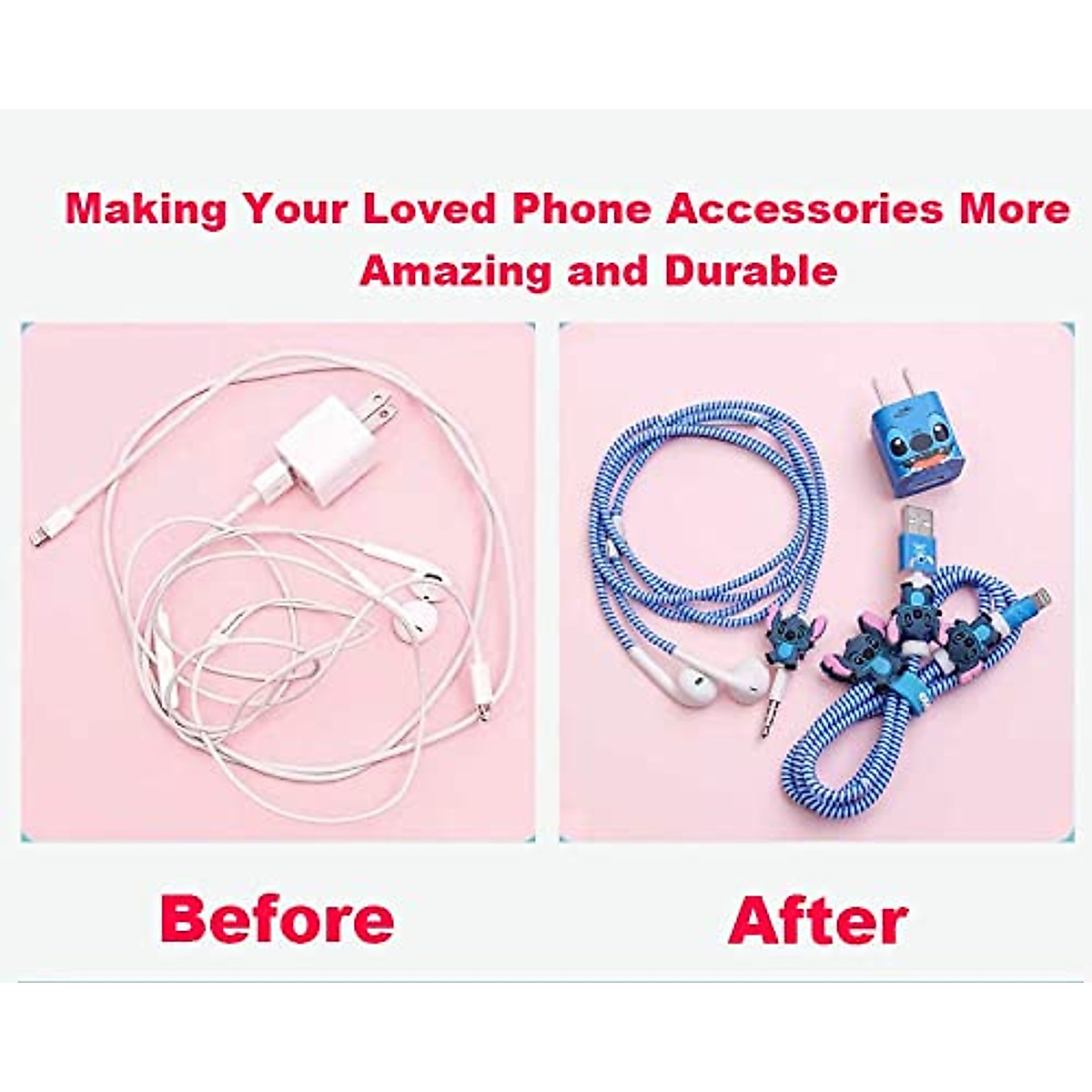 [2022 Advanced Styles]DIY Protector Stitch Set,Data Cable USB Charger Data Line Earphone Wire Saver Protector Compatible for iPhone 11 Pro Max XS XR X 7 8 Plus iPad iPod Series (Stitch)