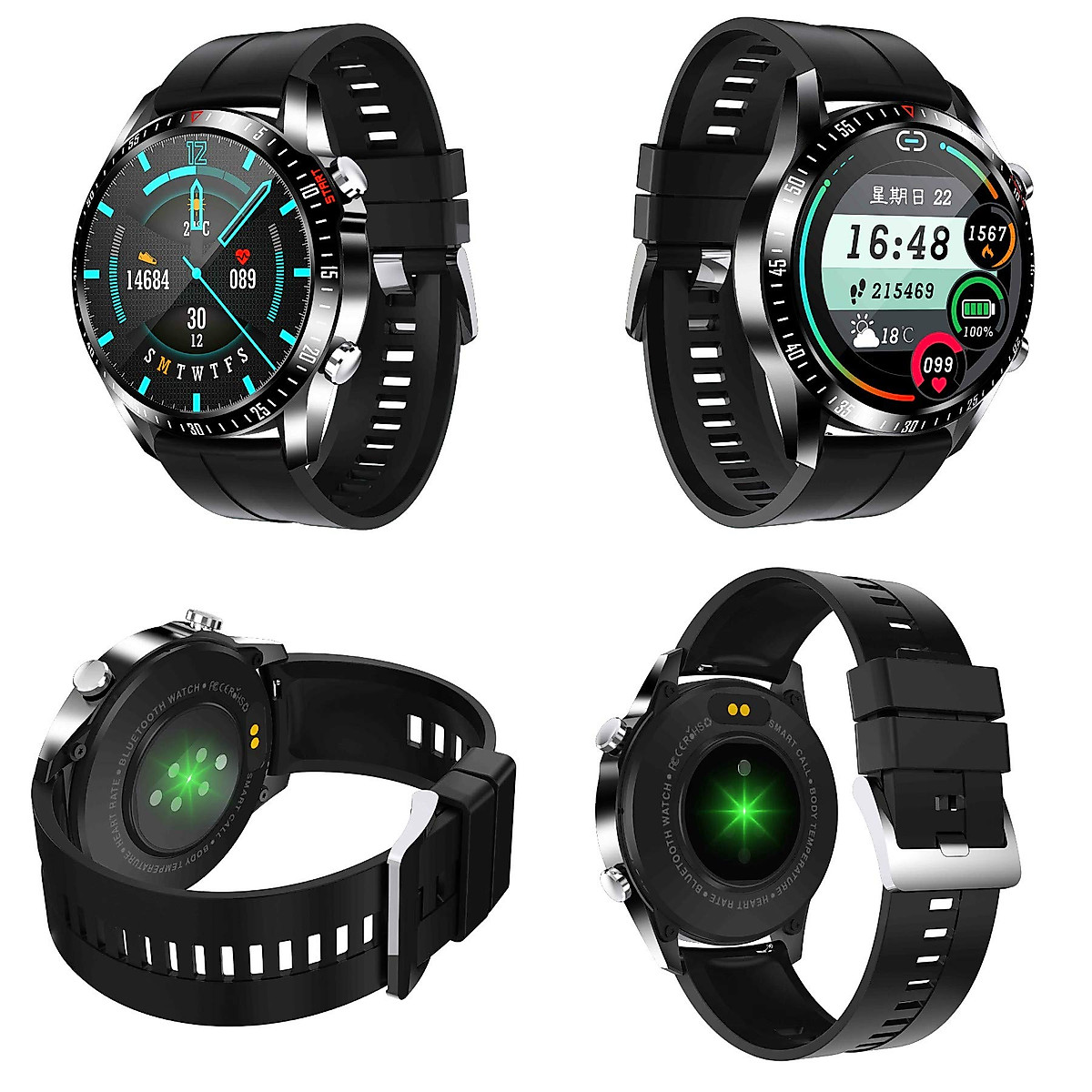 KRG Kerunga Business Sports Smart Watch Compatible with iPhone and Android/with Bluetooth Calling/Heart Rate/Sleep Tracker/IP67 (Black Silicone Strap Style, KRG-K29, 10*1.8*0.5inch