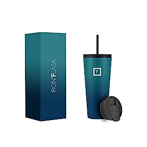 IRON °FLASK Tumbler with Lid And Straw 2.0-32 Oz, 2 Lids - Airtight Leak-Proof, Durable Stainless Steel Bottle - Double Walled, Hot & Cold Insulated Thermo Tumblers - Coffee & Water Travel Mug