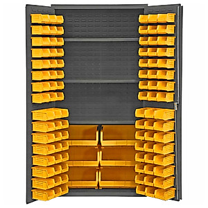 Durham 14 Gauge Welded Steel Heavy Duty Flush Door Style Storage Cabinet with 102 Bins, 3501-BDLP-102-3S-95, 2700 lbs Capacity, 24" Length x 36" Width x 72" Height, 3 Adjustable Shelves