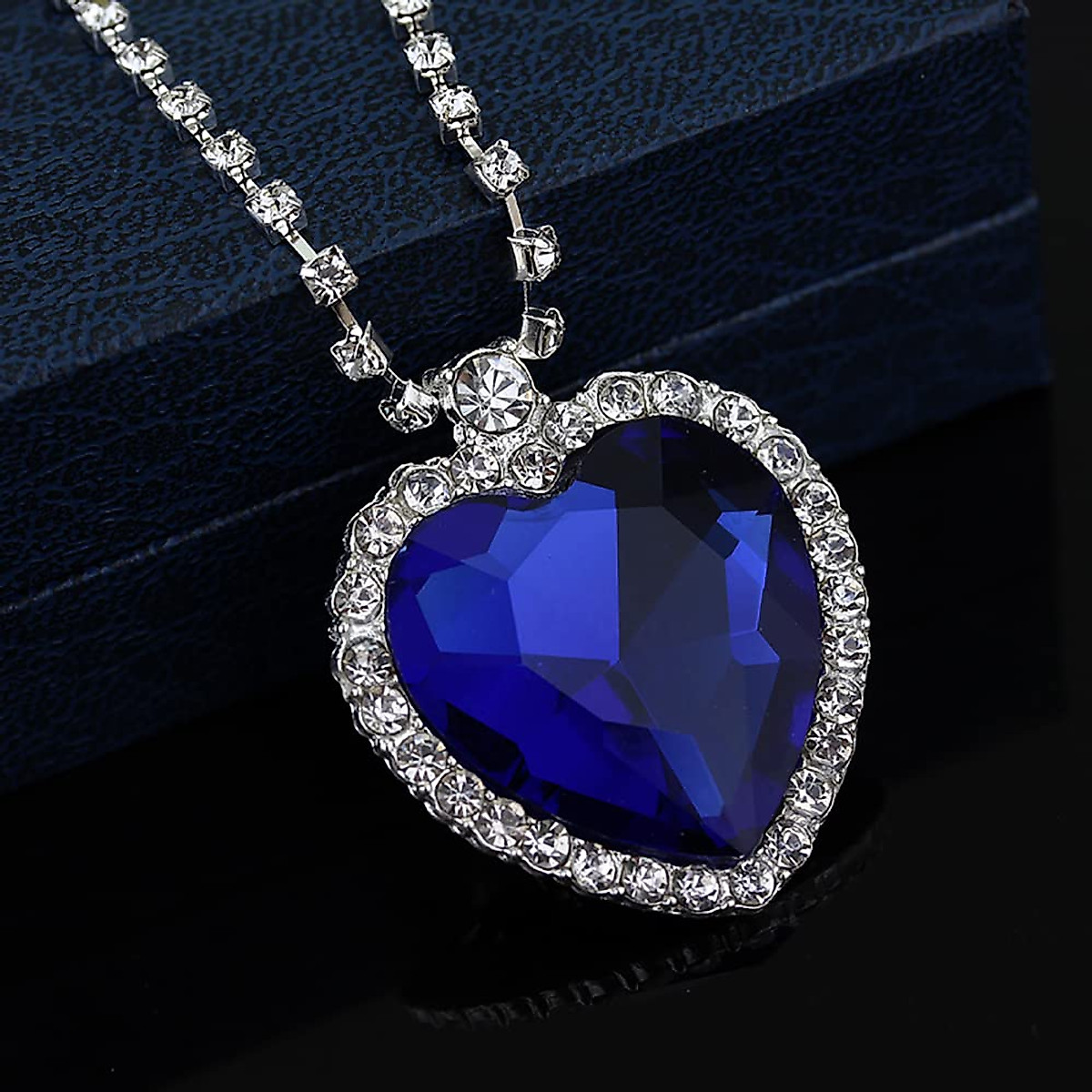 HEYu jewelry Titanic Heart Of The Ocean Love Heart Shaped Necklace With Royal Blue Crystal Pendant For Women Wife