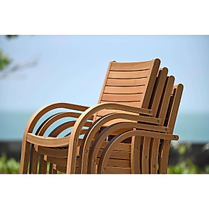 Amazonia Arizona Patio Stacking Chairs | Teak Finish | Durable and Ideal for Indoors and Outdoors (Set of 4), Light Brown