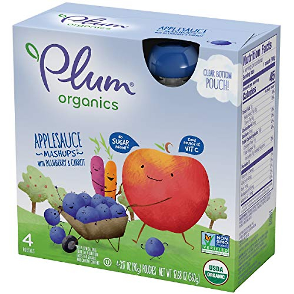 Plum Organics Applesauce, Blueberry & Carrot, 3.17 Oz, 4 Ct