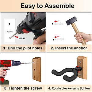 DOMMI Guitar Wall Mount 4 Pack, Guitar Hanger with Rotatable Soft Hook for All Size Guitars, Hardwood U-Shaped Guitar Holder Wall Mount for Acoustic, Electric Guitar, Bass