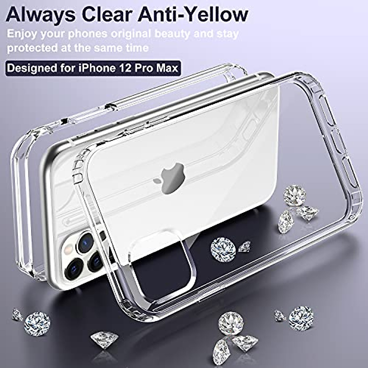 DorisMax iPhone 12 Pro Max Case,with [2 x Glass Screen Protector],Crystal Clear TPU Cover+Hard PC Bumper,Military Grade Shockproof Protective Phone Case for Apple iPhone 12 Pro Max 6.7" Clear