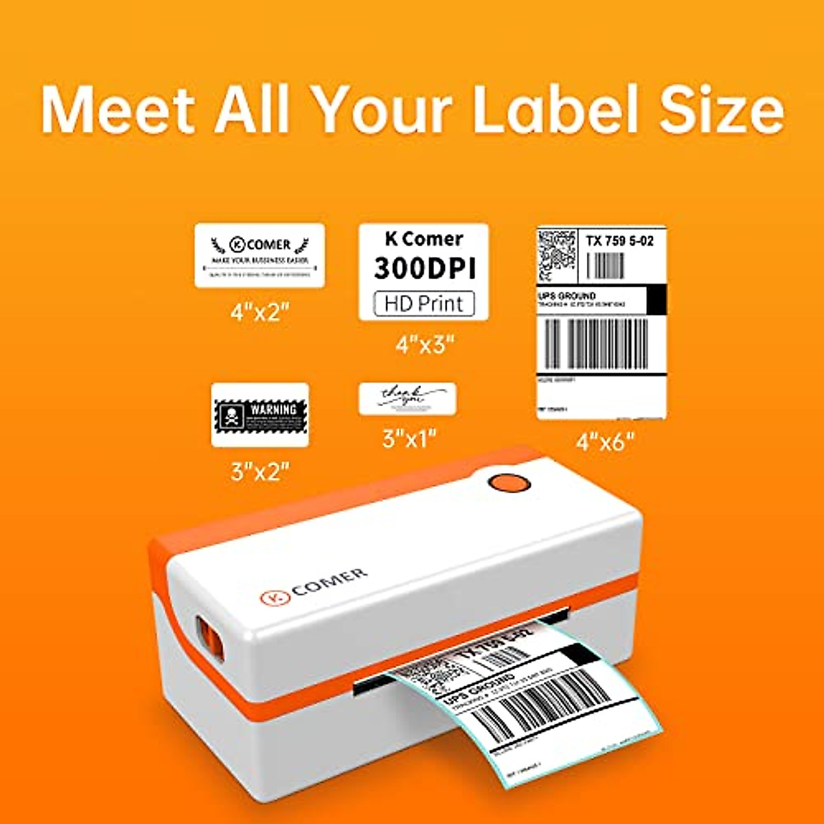 K COMER Thermal Label Printer 4x6 Shipping Label Printer for Small Business & Shipping Package 203dpi 150mm/s for Amazon, Ebay, Shopify, Etsy, UPS, USPS, FedEx, DHL