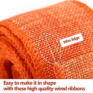 2 Rolls Thanksgiving Burlap Wired Ribbons, 10 Yards 1 Inch 2 Inch Fall Wired Ribbon Rolls for Gift Wrapping Bows Wreaths DIY Crafts Christmas Outdoor Holiday Wedding Decoration (Orange)