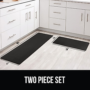 Gorilla Grip 2 Piece Anti Fatigue Cushioned Kitchen Floor Mat Set, Ergonomic Standing Office Desk Mats, Supportive Padded Memory Foam Rugs Waterproof Scratch Resistant Topside 17x24 and 17x48, Black