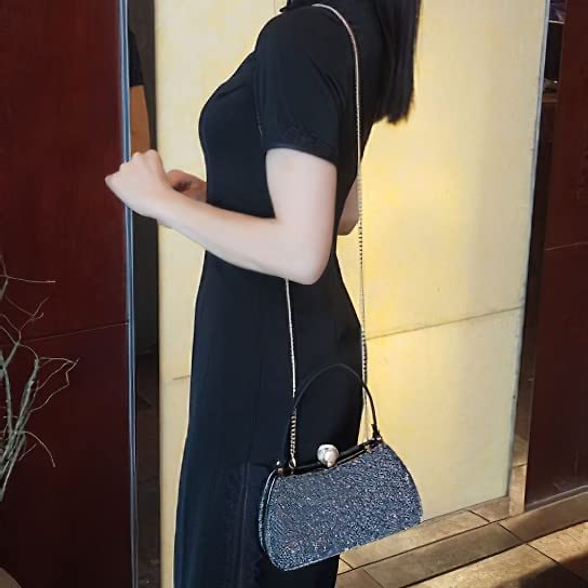 Anopo Rhinestones Clutch Purses Evening Handbag Bag Sparkly Bridal Lady Crossbody Chain Strap for Wedding Party Prom Club Black