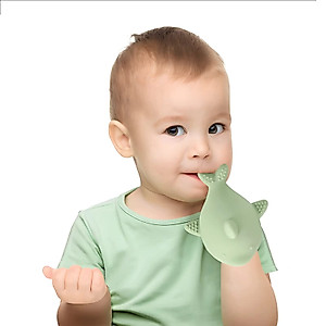 PandaEar 2 Pack Baby Teething Toys| Silicone Baby Hand Teether Mitten for Babies 0-12 Months | Infant Hand Teether Chew Toys for Soothing Teething Pain Relief -Yellow/Green