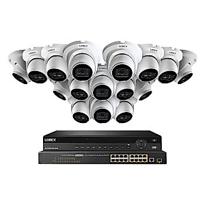 Lorex Technology Lorex NC4K8F 3216WD 32 Channel 8TB 4K Nocturnal NVR System with Sixteen 4K Smart IP Dome Cameras wReal Time 30FPS and Listen in Audio 16 Ch PoE Switch Color Night Vision 16 Dome