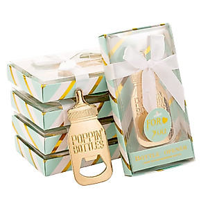 Uezea 24 Pieces Baby Bottle Openers Shower Favoris, Gifts, Decorations, or Souvenir Guest Gift Boxes, Poppin Design for Baby Boys or Girls (24 Pack Green)