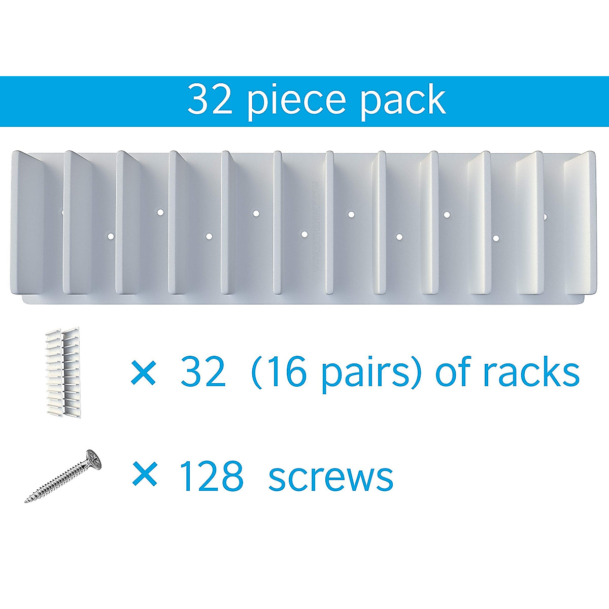 EZStudRack Shelving System for Garages, Sheds, Pantries, Closets, and More. Includes 32 EZStudRacks & 128 Screws- WOOD NOT INCLUDED