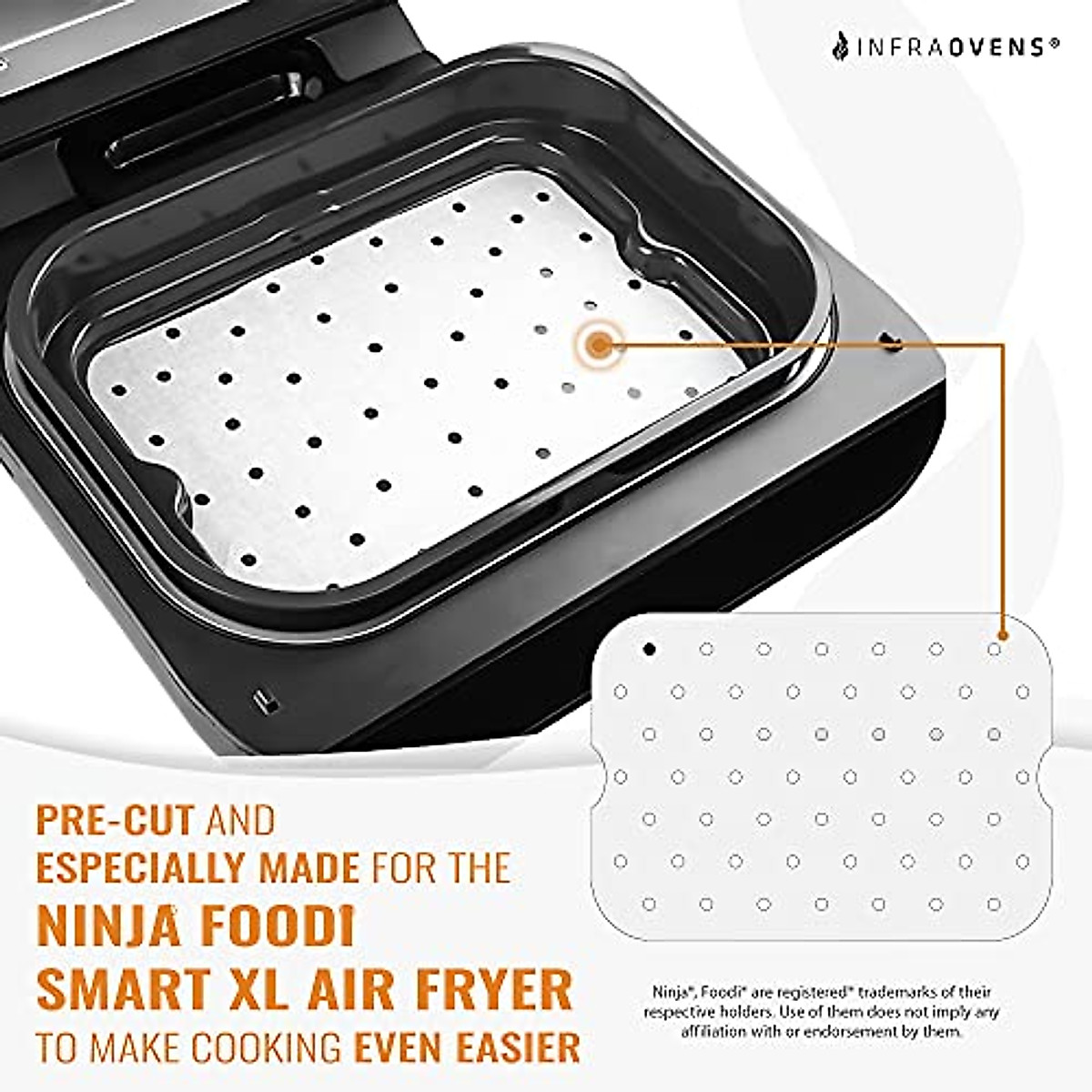 Air Fryer Parchment Paper Liners for Ninja Foodi XL Smart FG551 6-in-1 Indoor Grill, Ninja Foodi Accessories, Air Fryer Liners and Reusable Heat Resistant Mat, Air Fryer Accessories by INFRAOVENS