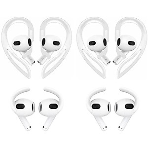 ALXCD Ear Hook Ear Tips Compatible with AirPods 3, 2 Pairs Over-Ear Soft Adjustable Ear Hook & 2 Pairs Sport Silicone Ear Tips in 1 Set [Anti Slip][Anti Lost], Compatible with AirPods 3 (2C+2S) White