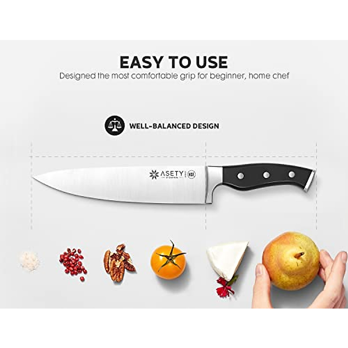 ASETY Kitchen Knife Set with Block, NSF Certified 15 PCS Professional Chef Knife Set with Knife Sharpener, German Stainless Steel Full Tang Knife Block Set, Gift for Men I Women