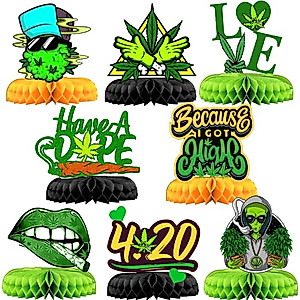 8pcs Weed Honeycomb Centerpieces,420 Decorations for Weed Party, Weed Party Decorations for Adults, Marijuana Weed Leaf Have a Dope Birthday Party Supplies