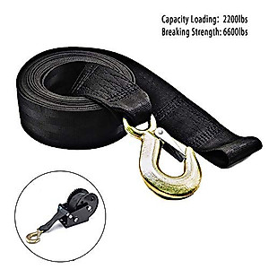 Boat Winch Strap, Heavy Duty Tow Straps with Hook and Loop End for Boat, Trainler, Wave Runner, Fishing Jet Ski,Towing Replacement Securing Tie Down Marine - 2" x 20', Break Strength 6600lbs