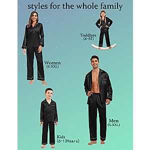 SWOMOG Couples Matching Pajamas Set Christmas Family Pajamas Long Sleeve Button Down Pj Set 2Pcs Festival Party Sleepwear Black