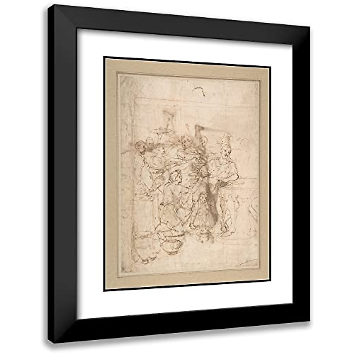 ArtDirect Cesare Nebbia 19x24 Black Modern Frame and Double Matted Museum Art Print Titled - Banquet Scene; a Seated Warrior Attended by a Number of Servants (1536-1614)