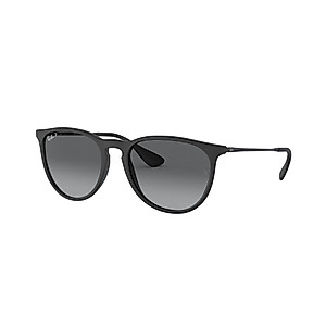 Ray-Ban RB4171F Erika Low Bridge Fit Round Sunglasses, Rubber Black/Light Grey Gradient Grey Polarized, 54 mm