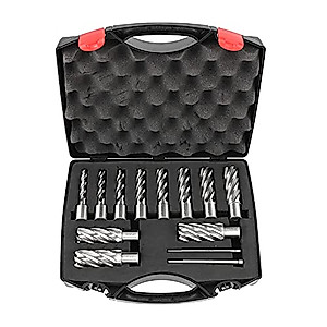 WICHEMI Annular Cutter Set 3/4 Inch Weldon Shank 2 Cutting Depth and Cutting Diameter from 7/16 to 1-1/16 for Magnetic Drill Press HSS Standard Kit Two Flat with 2 Pilot Pins