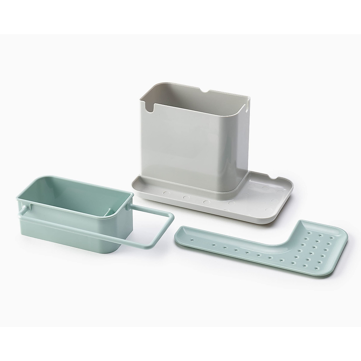 Joseph Joseph Kitchen Sink Caddy Organizer, Sponge Holder, Brush Holder, Dish Cloth Hanger - Light Stone/Sage