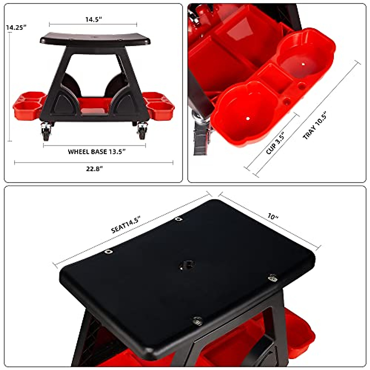 FENG PAI Detailing Seat - Car Heavy Duty Rolling Seat and Rolling Garage Stool, Mechanics Rolling Stool, Creeper Seat for Work Platform