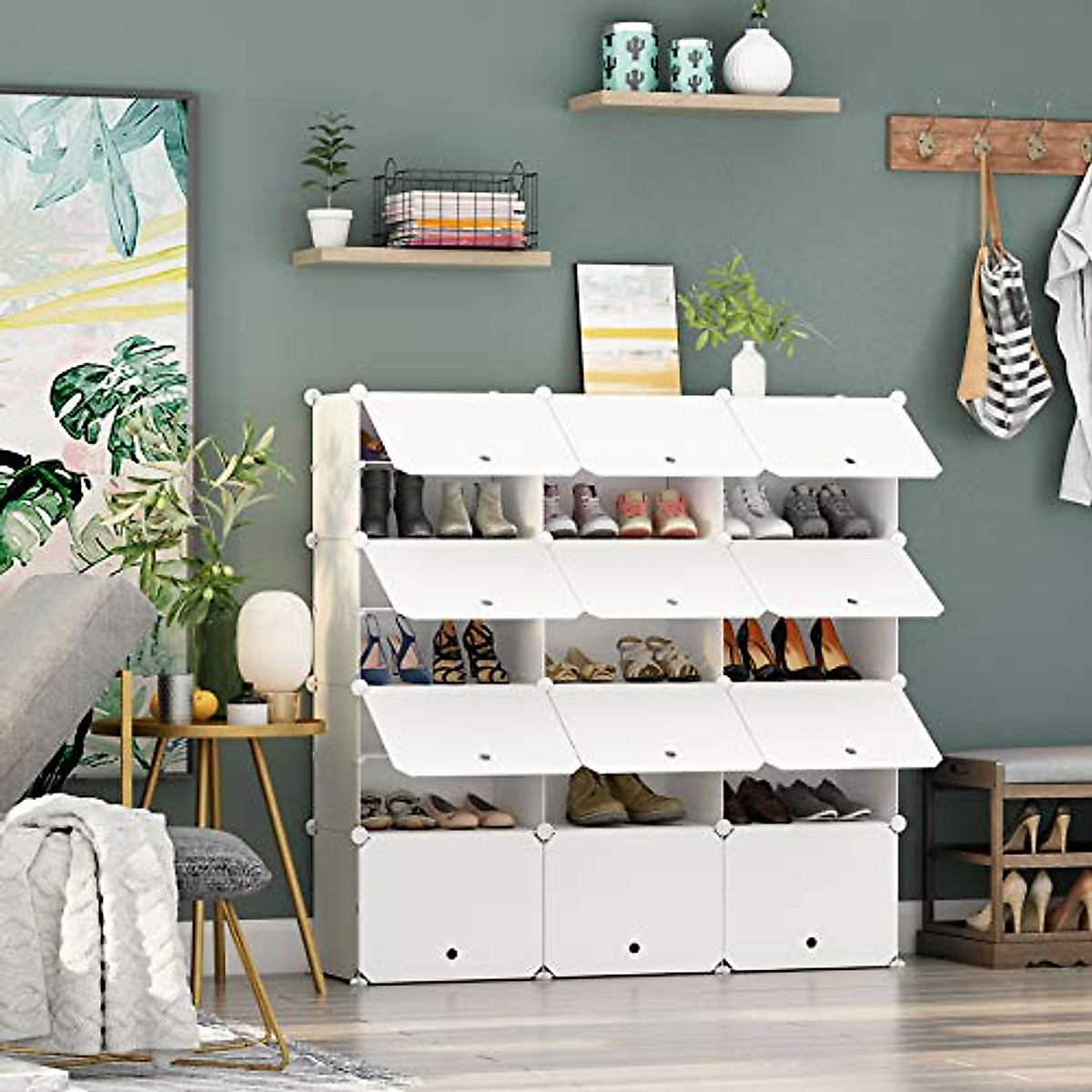 HOMEYFINE Shoe Racks, Portable Shoe Storage Organizers, Modular Cabinet Cube for Space Saving, Shelves for Shoes Boots Slippers, White(3/7)
