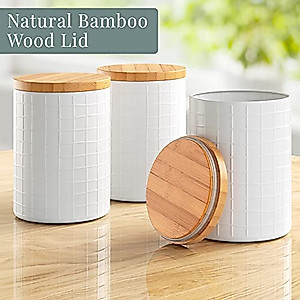 Barnyard Designs White Canister Sets for Kitchen Counter Vintage Kitchen Canisters, Country Rustic Farmhouse Decor for the Kitchen, Coffee Tea Sugar Farmhouse Kitchen Decor, Metal/Bamboo Lid Set of 3