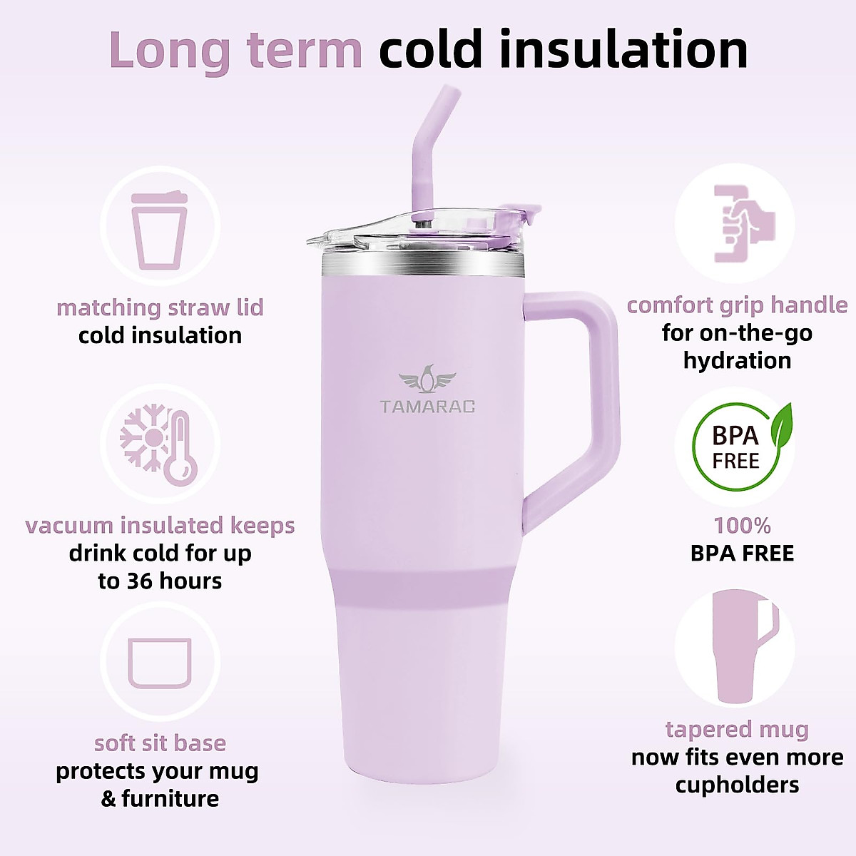 Tamarac 40 oz Tumbler With Handle and Straw Lid Double Wall Vacuum Reusable Stainless Steel Insulated Water Bottle Travel Mug Cup Gifts for Women Men