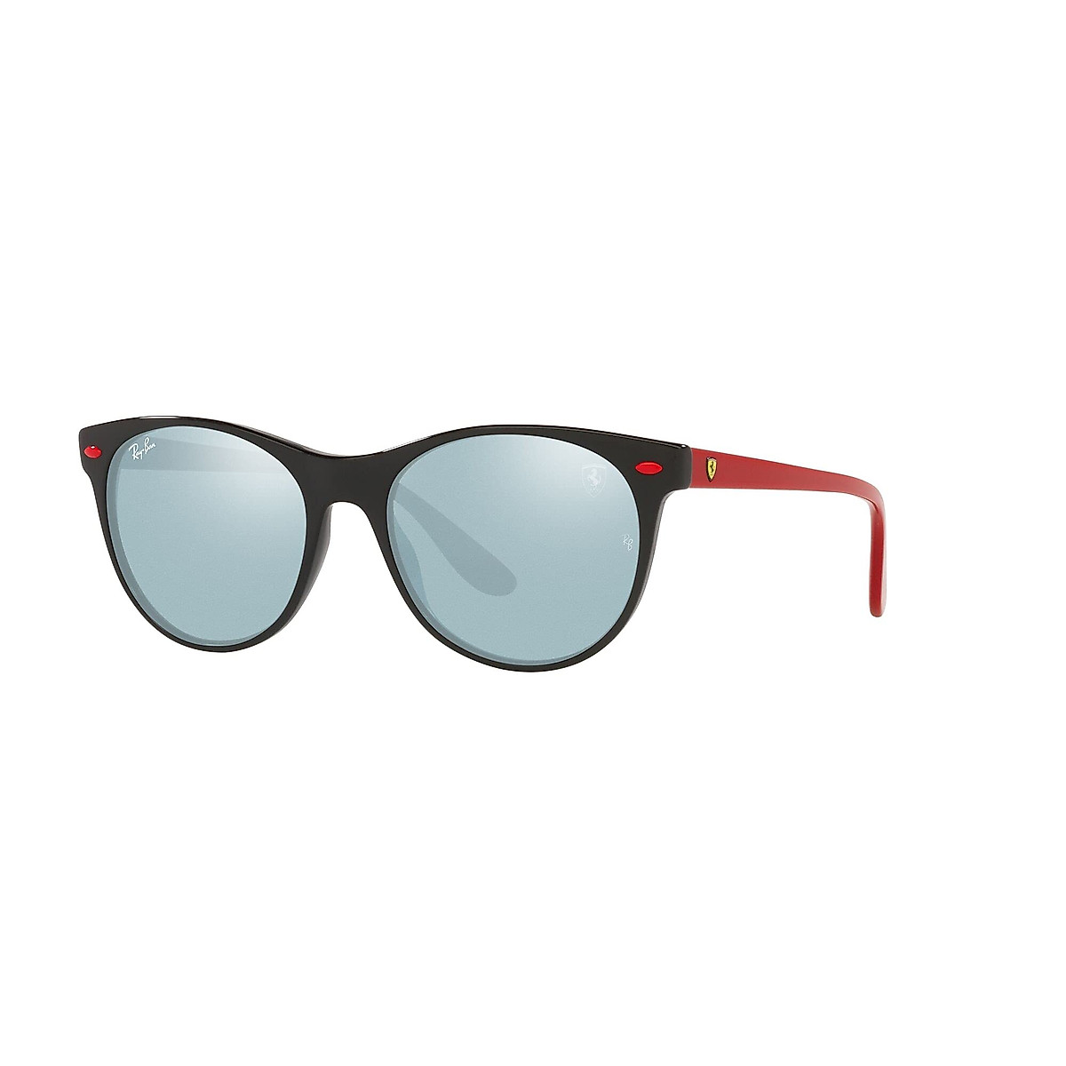 Ray-Ban RB2202M Scuderia Ferrari Collection Round Sunglasses, Black/Light Green Mirrored Silver, 55 mm