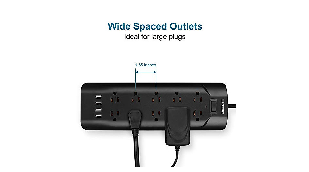 WANDOFO 2-Prong Power Strip with 10 Outlets & USB