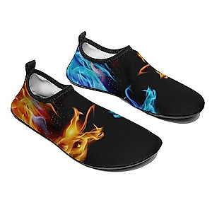 Water Shoes for Womens Mens Barefoot Quick-Dry Aqua Socks for Beach Swim Surf Yoga Exercise (Ice Blue and Red Fire Flame Dragon)