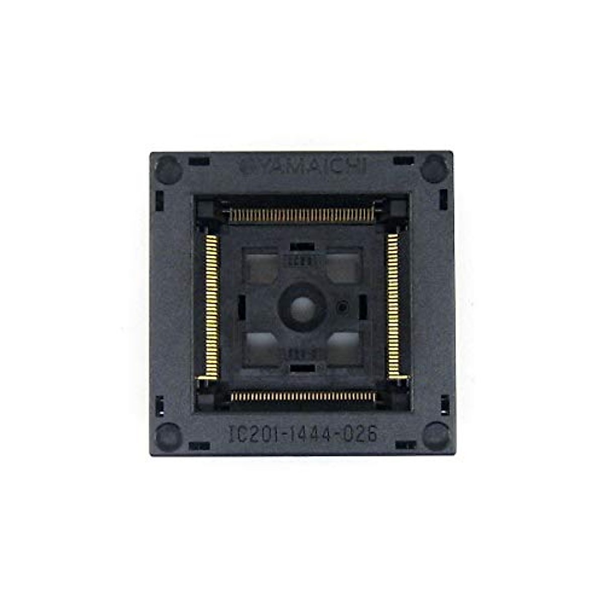 QFP144 Coverless Programming Adapter Socket/Burning Socket/IC Test Socket IC201-1444-026, 144-Pin, 0.5mm Pitch, IC Test Burn-in Socket, Applied to QFP144, TQFP144, FQFP144, PQFP144 Packages.