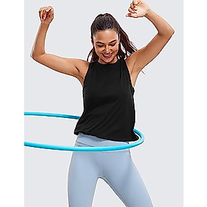 CRZ YOGA Pima Cotton Cropped Tank Tops for Women Workout Crop Tops High Neck Sleeveless Athletic Gym Shirts Black Medium