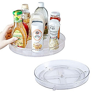 2 Pack Pantry Cabinet Lazy Susan, 10.6" Plastic Rotating Spice Rack Makeup Turntable Organizer for Cabinet, Pantry, Fridge, Farmhouse and Kitchen