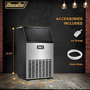 Undercounter Ice Maker Machine Commercial, Built in Nugget Ice Cubes 100 LBS/24H with 33LBS Large-Capacity, Freestanding|Countertop Crushed Ice Machine for Commercial Use Bar Coffee Restaurant Office