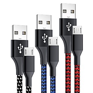 3-Pack 6FT Micro USB Cable Android Charger Cord,Long Braided Fast Micro-USB Charging Cable Compatible with Fire Tablet, Kindle,Samsung Galaxy S7 S6 J7 Tab A E 4,PS4 Xbox LG K40 K20 Moto E4 E5 E6 Phone