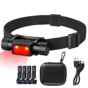 Jexree Headlamp Rechargeable 1500 Lumen LED USB Rechargeable Headlight w/Red Light IP65 Waterproof Head Lamp with Bright Flashlight Beam for Hiking & Outdoor Camping Gear, Black