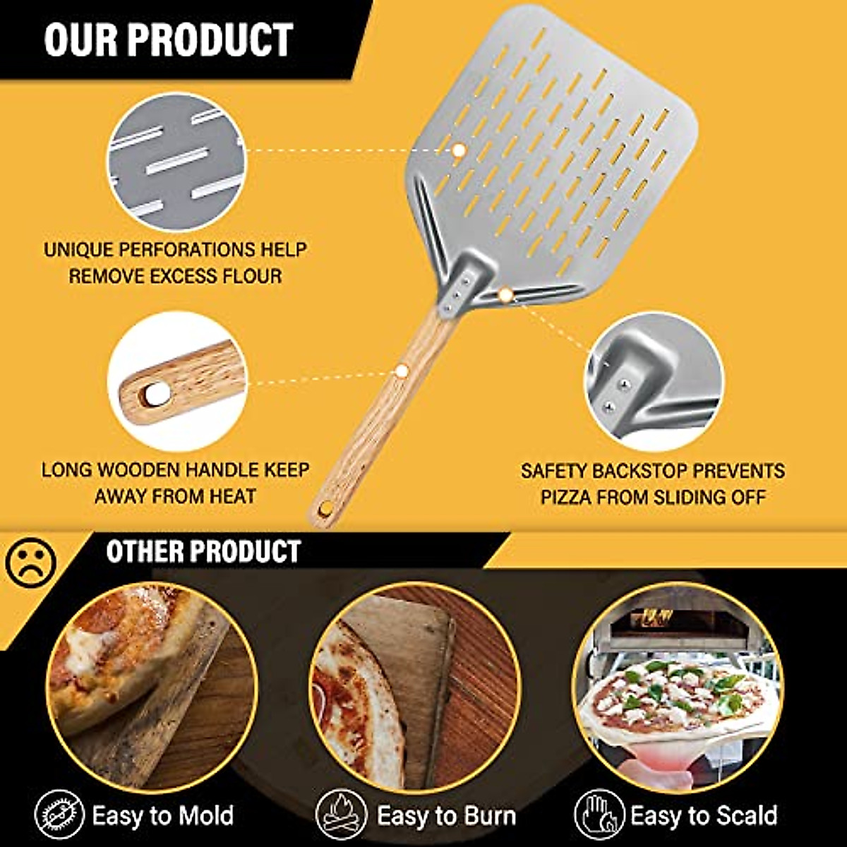 YAKSHA Pizza Stone for Oven and Grill 15" x 12" Large Pizza Grilling Stone and Peel Set with Pizza Cutter Wheel for BBQ, Rectangular Baking Stone for Crisp Bottoms Pies Pastry Bread Calzone