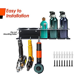 Nisorpa 2 Pack Pneumatic Tool Holder and Aerosol Rack Combo, Wall Mounted Metal Spray Can Bottle Holder Air Tool Organizer Rack for Garages, Workspace and Home, 5 Cans and 6 Slots