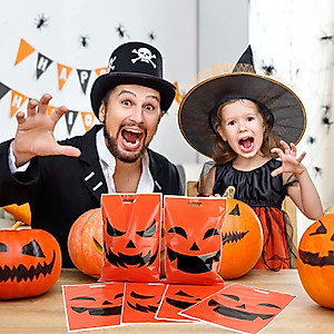 LOKIPA Halloween Plastic Pumpkin trick or Treat Candy Bags,72pcs Jack O Lantern Pumpkin Gift Snacks Party Favor Bag for Halloween