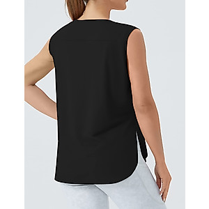 THE GYM PEOPLE Women's Workout Tank Tops Loose Fit Sleeveless Cotton Running Shirts Black