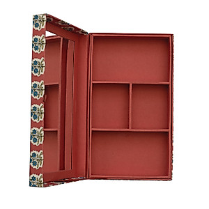 Creative Co-Op Fabric Covered Jewelry Box with Floral Pattern and Interior Mirror, Multicolor