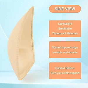 SERMICLE Waterproof Swimsuit Bra Pad Inserts 4 Pairs, Push up Bra Pads Sewn Padded for Bikini Sports Bra A/B or C/D,D/E Cup (A/B Cup, Waterproof Beige)