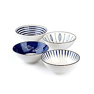 Porcelain Bowls Set of 4, Ceramic Salad Bowl, Large Serving Bowl for Desserts, Ramen, Pho, Noodles, 35 Ounce,8-inch Pho, Noodles, Asian dishes, Set of 4
