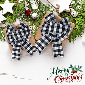 19.6 Yard 2.5 inch Wide Buffalo Plaid Ribbons Wired Edges, 2 Rolls Black and White Checkered Ribbon for Christmas Tree Gift Decorations
